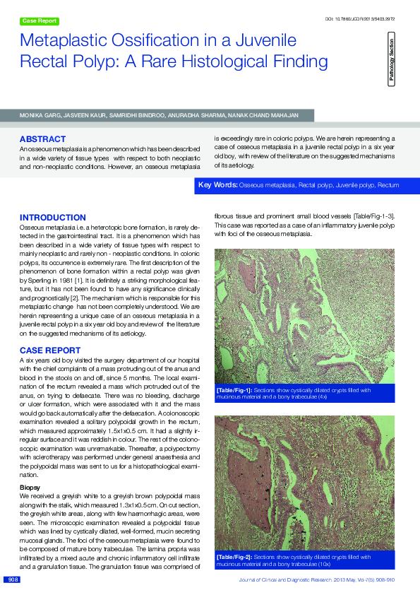 (PDF) Metaplastic ossification in a juvenile rectal polyp: A rare ...