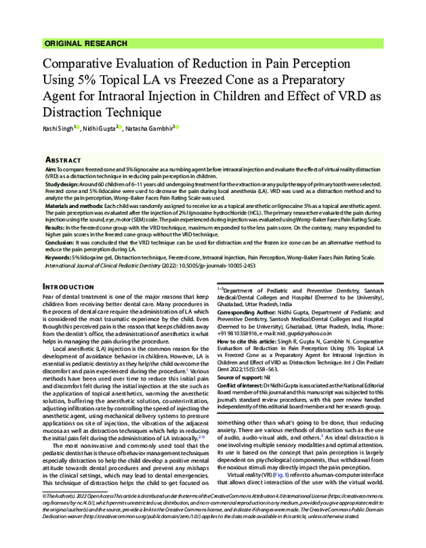 (PDF) Comparative Evaluation of Reduction in Pain Perception Using 5% ...