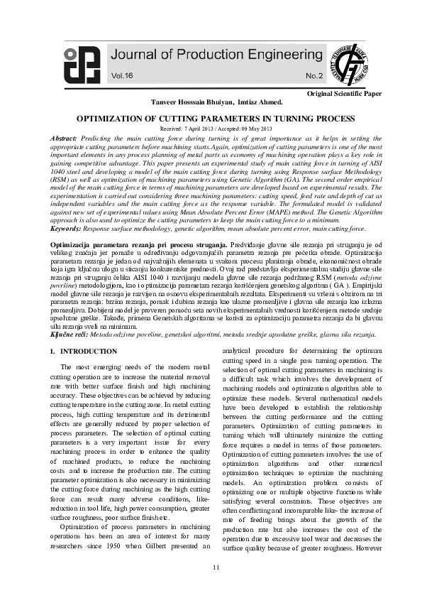 Pdf Optimization Of Cutting Parameters In Turning Process