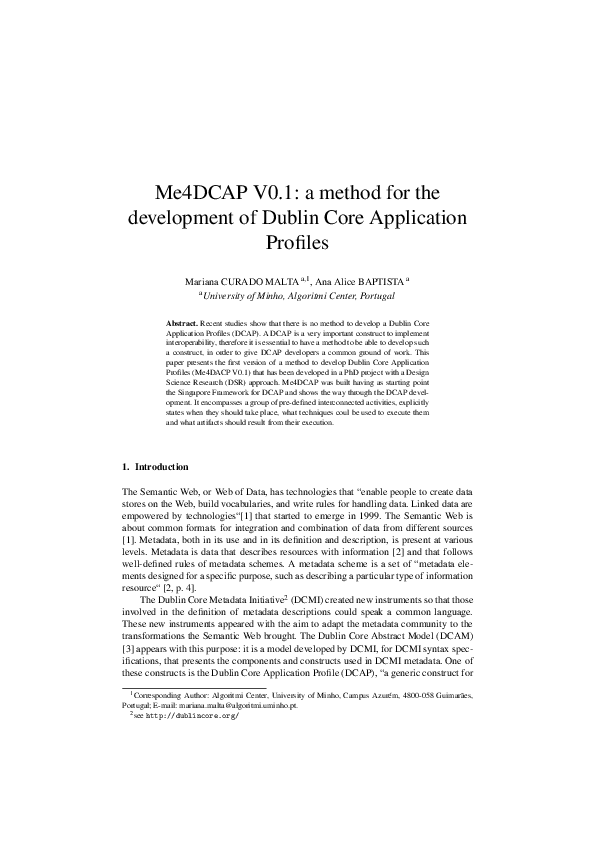 (PDF) Me4DCAP V0.1: A method for the development of Dublin Core ...
