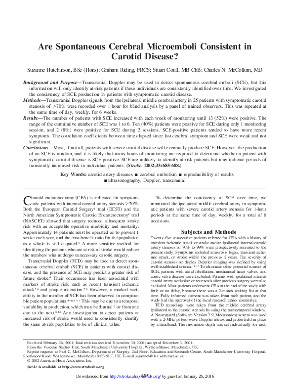 (PDF) Are Spontaneous Cerebral Microemboli Consistent in Carotid ...