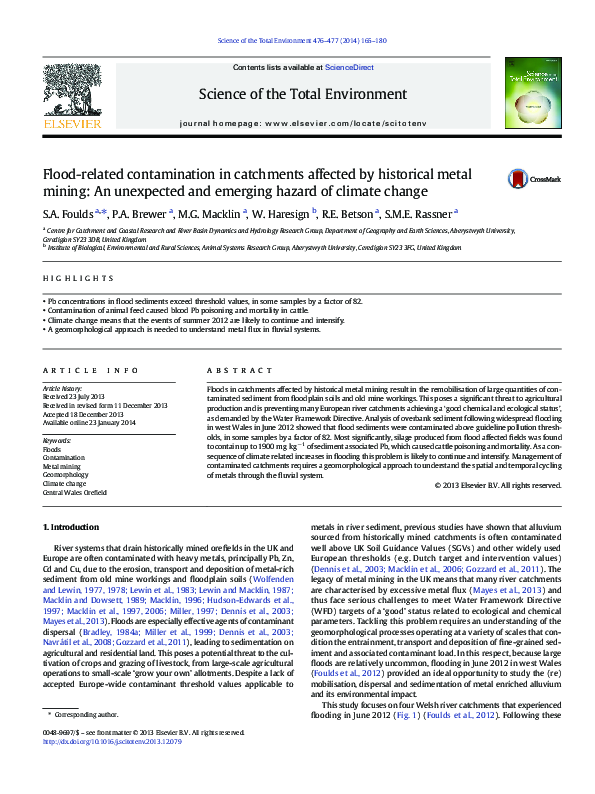 (PDF) Flood-related contamination in catchments affected by historical ...