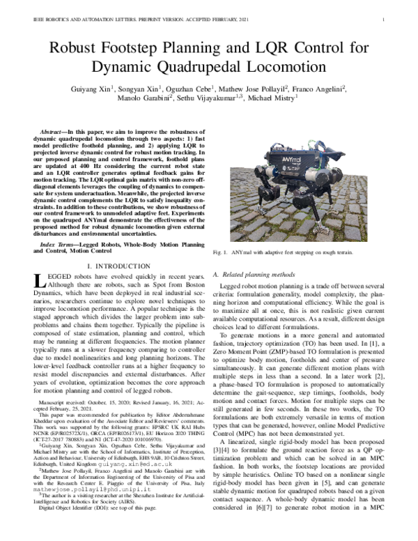 (PDF) Robust Footstep Planning and LQR Control for Dynamic Quadrupedal Locomotion | Mathew Jose ...