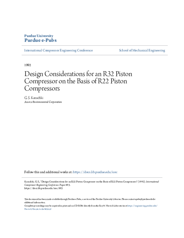 (PDF) Design Considerations for an R32 Piston Compressor on the Basis ...
