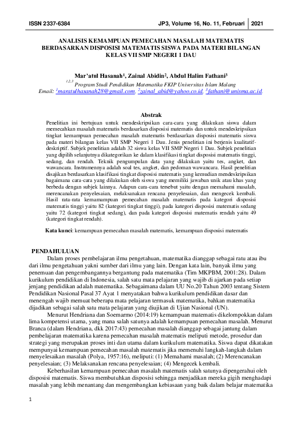 (PDF) Analisis Kemampuan Pemecahan Masalah Matematis Berdasarkan ...