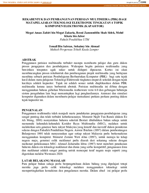 (PDF) Rekabentuk dan pembangunan perisian multimedia (PBK) bagi mata ...