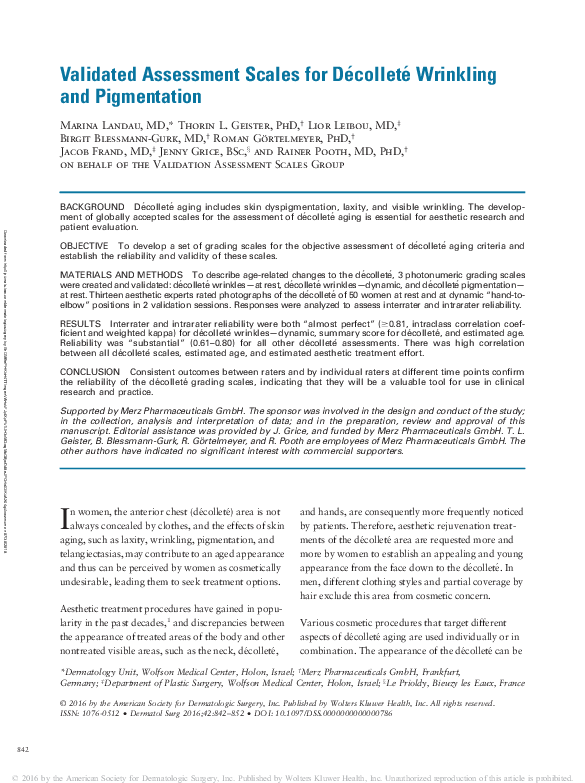 (PDF) Validated Assessment Scales for Décolleté Wrinkling and Pigmentation