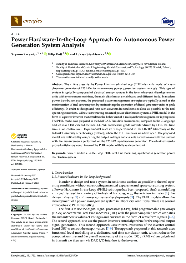 (PDF) Power Hardware-In-the-Loop Approach for Autonomous Power Generation System Analysis