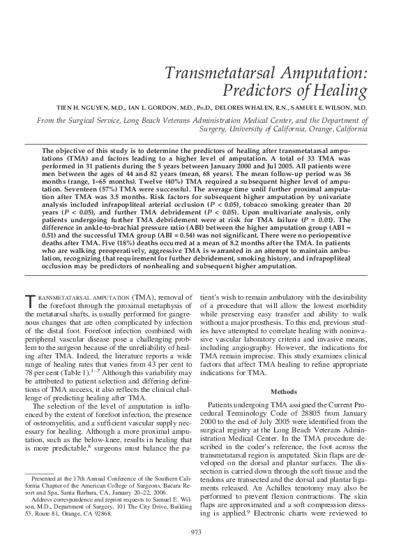 (PDF) Transmetatarsal Amputation: Predictors of Healing
