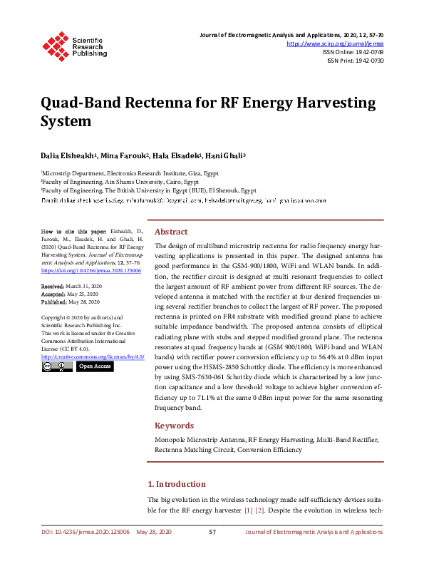 (PDF) Quad-Band Rectenna for RF Energy Harvesting System | mina farouk ...