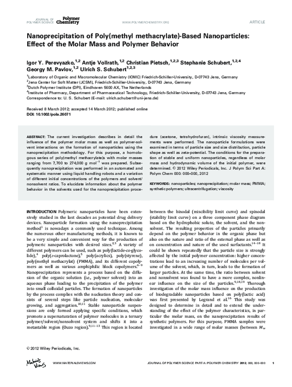 (PDF) Nanoprecipitation of poly(methyl methacrylate)‐based ...