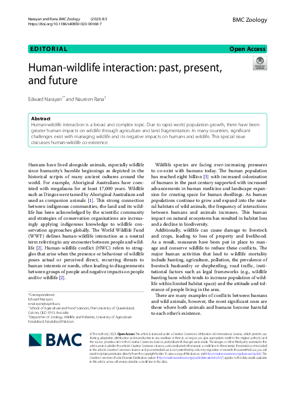 (PDF) Human-wildlife interaction: past, present, and future
