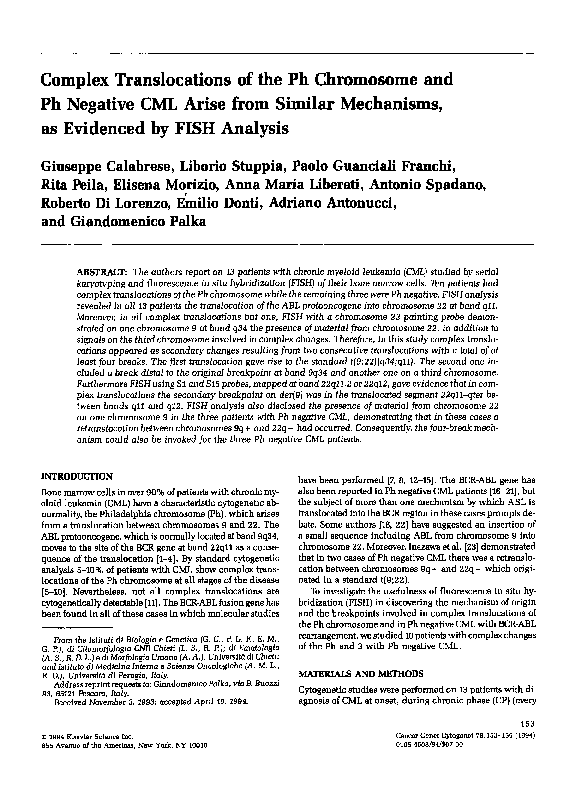(PDF) Complex translocations of the Ph chromosome and Ph negative CML ...