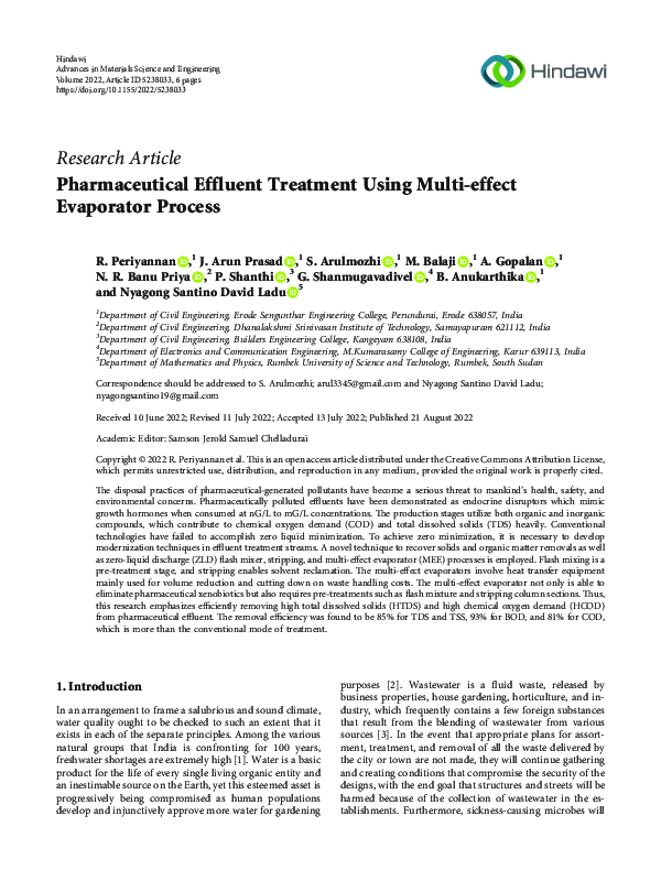 (PDF) Pharmaceutical Effluent Treatment Using Multi-effect Evaporator ...