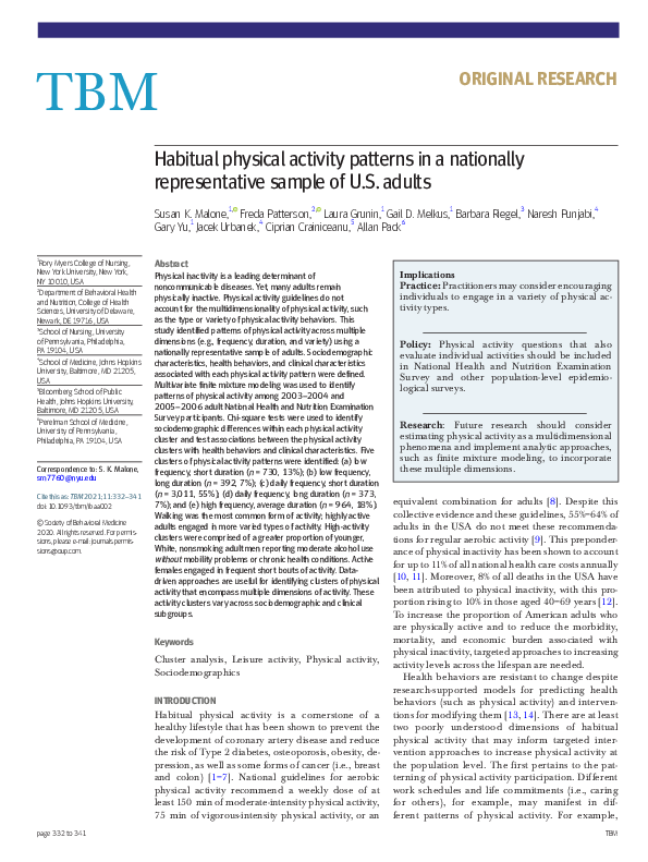 (PDF) Habitual physical activity patterns in a nationally ...