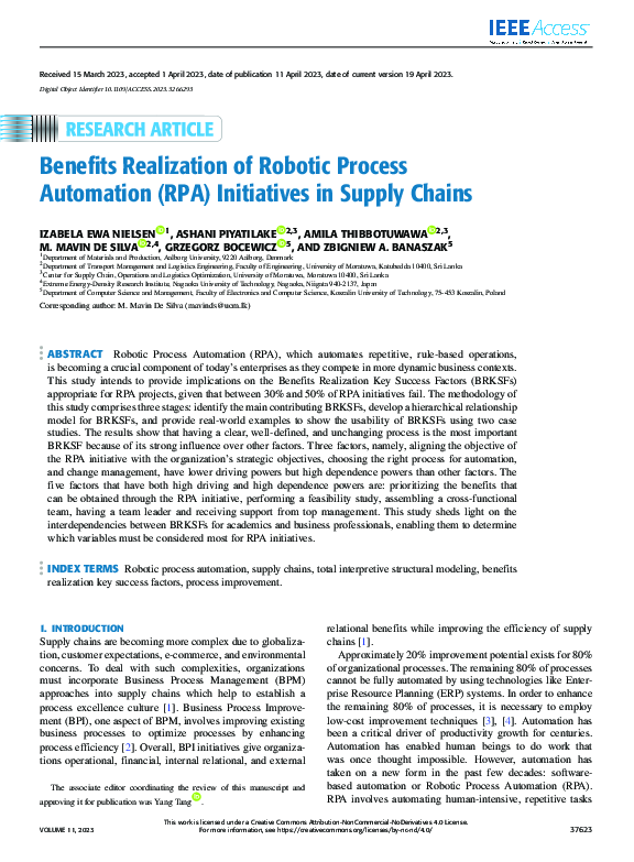 (PDF) Benefits Realization of Robotic Process Automation (RPA) Initiatives in Supply Chains