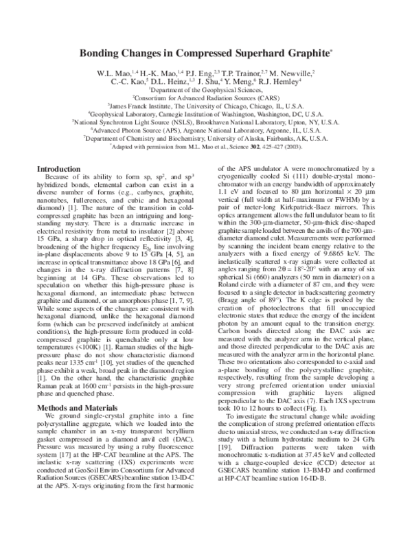 (PDF) Bonding Changes in Compressed Superhard Graphite