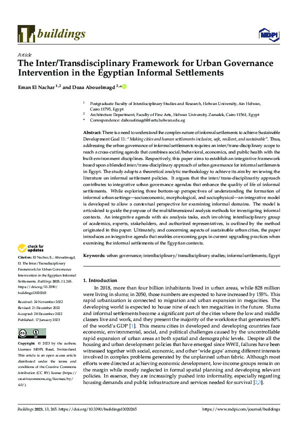 (PDF) The Inter/Transdisciplinary Framework for Urban Governance Intervention in the Egyptian ...