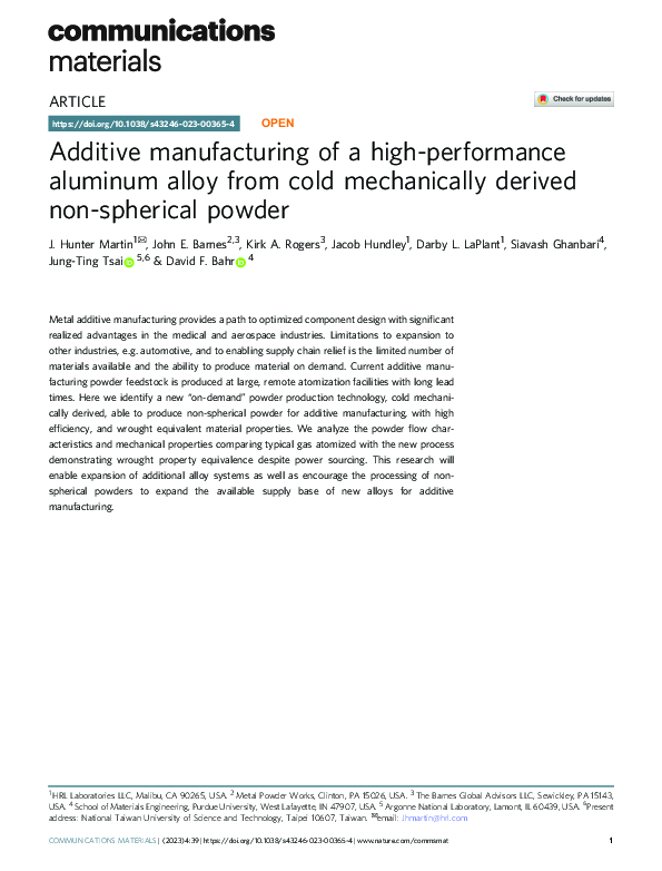 (PDF) Additive manufacturing of a high-performance aluminum alloy from ...