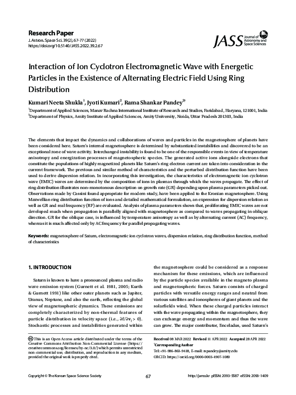 (PDF) Interaction of Ion Cyclotron Electromagnetic Wave with Energetic ...