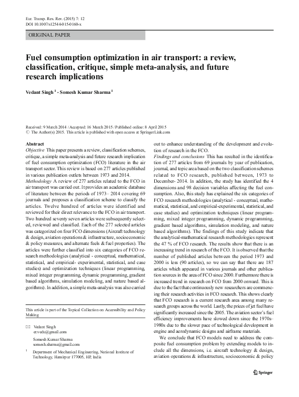 (PDF) Fuel consumption optimization in air transport: a review ...