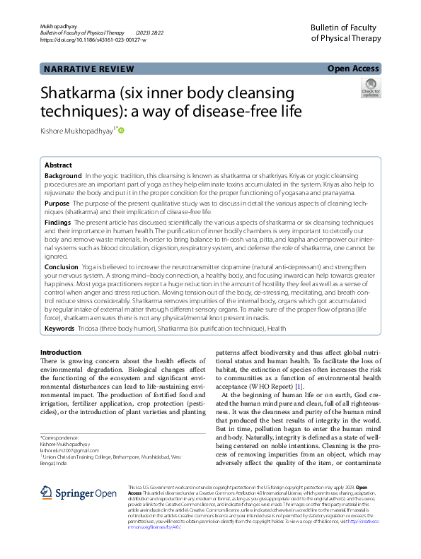 (PDF) Shatkarma (six inner body cleansing techniques): a way of disease ...
