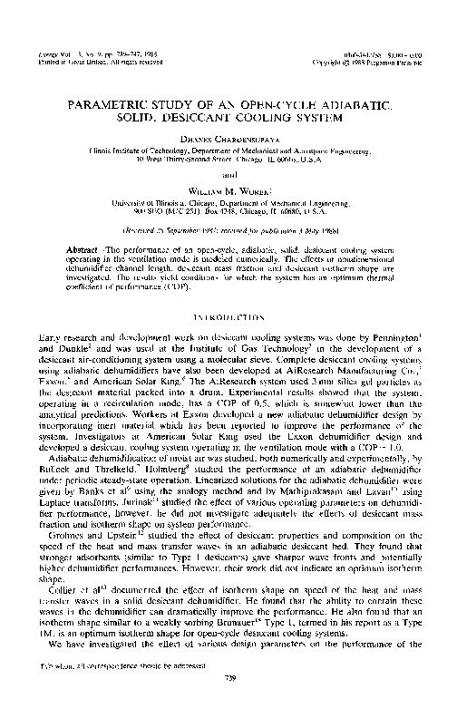 (PDF) Parametric study of an open-cycle adiabatic, solid, desiccant cooling system
