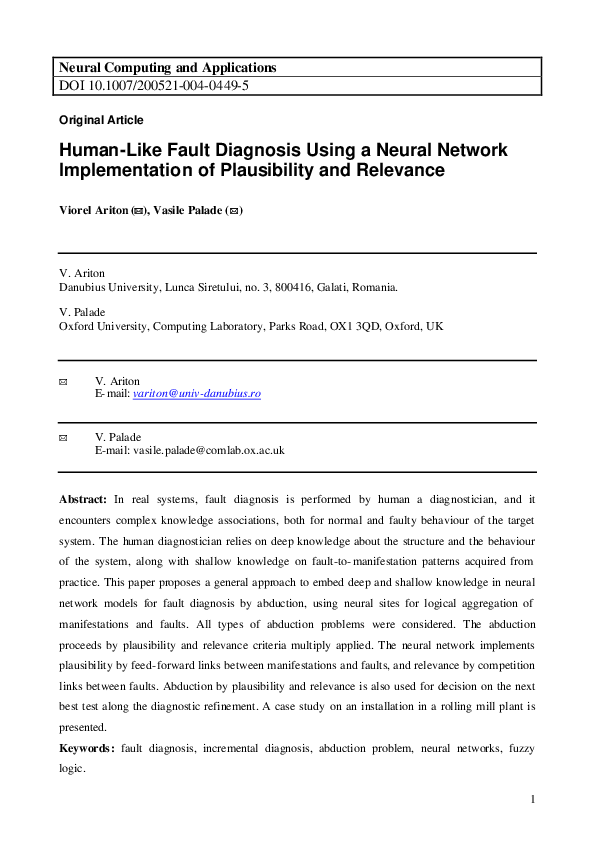 (PDF) Human-like fault diagnosis using a neural network implementation of plausibility and ...