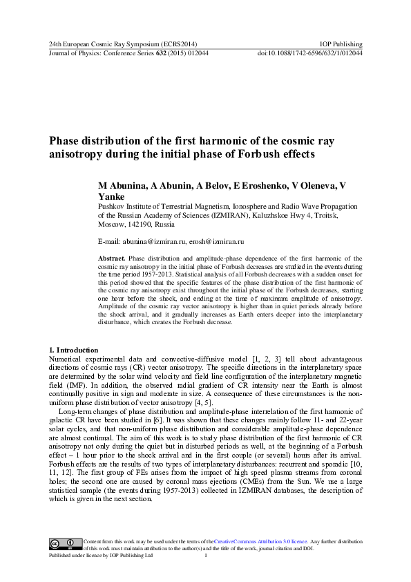 (PDF) Phase distribution of the first harmonic of the cosmic ray anisotropy during the initial ...