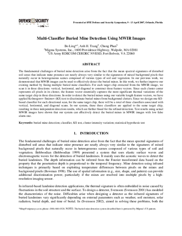 (PDF) Multi-classifier buried mine detection using MWIR images | ANH NGUYỄN TRANG - Academia.edu