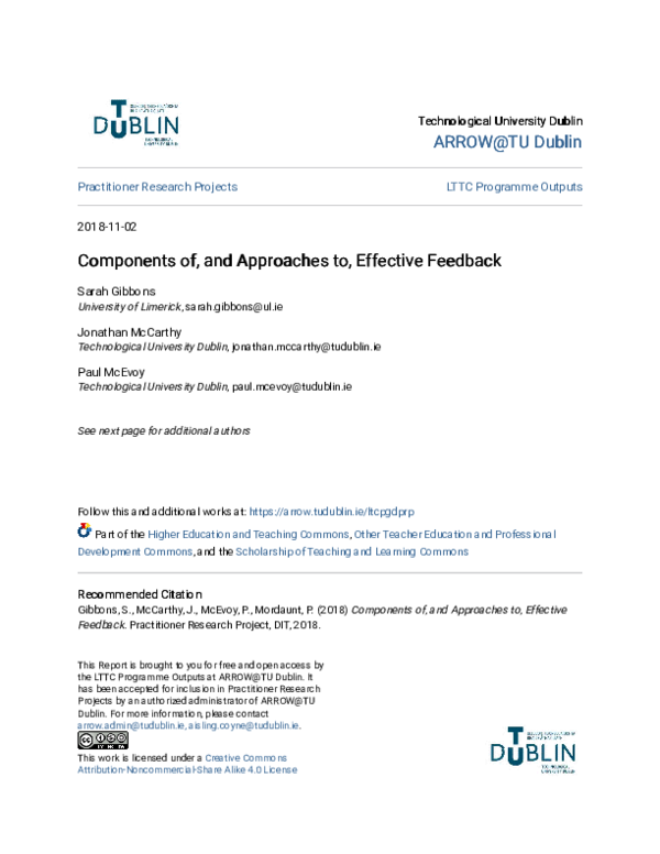 (PDF) Components of, and Approaches to, Effective Feedback