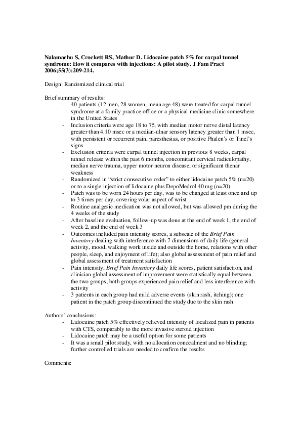 (PDF) Lidocaine patch 5 for carpal tunnel syndrome: how it compares ...
