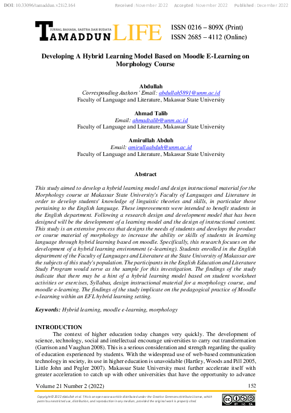 (PDF) Developing a Hybrid Learning Model Based on Moodle E-Learning on ...