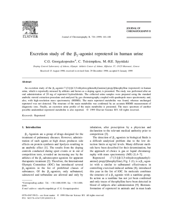 (PDF) Excretion study of the β2-agonist reproterol in human urine