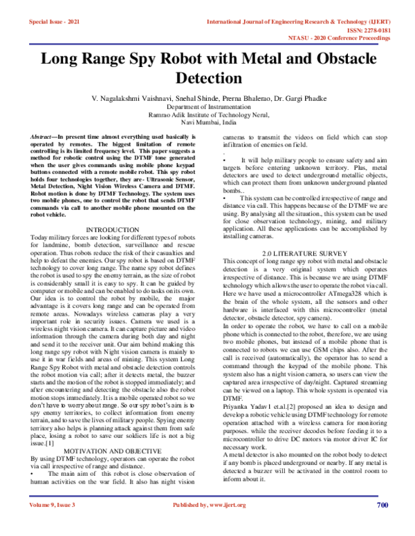 (PDF) Long Range Spy Robot with Metal and Obstacle Detection