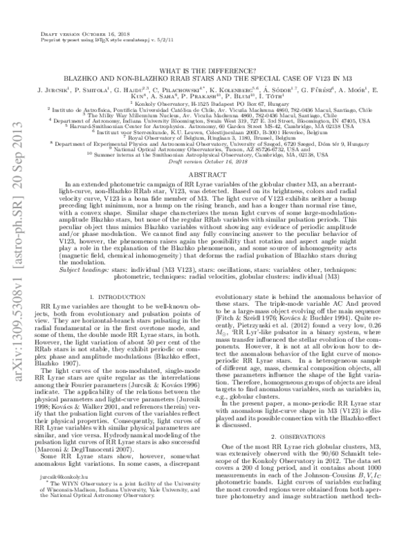 (PDF) WHAT IS THE DIFFERENCE? BLAZHKO AND NON-BLAZHKO RRab STARS AND THE SPECIAL CASE OF V123 IN M3