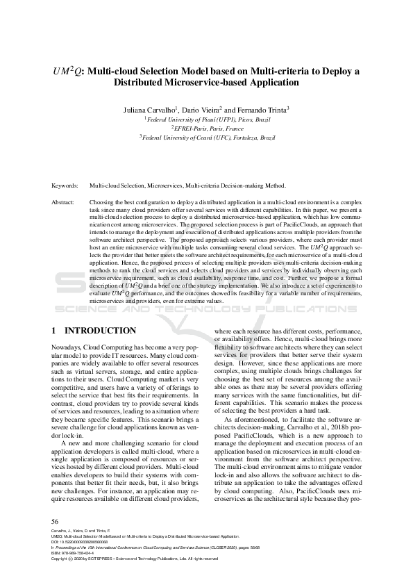 (PDF) UM2Q: Multi-cloud Selection Model based on Multi-criteria to Deploy a Distributed ...