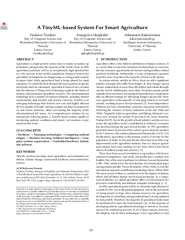 (PDF) A TinyML-based System For Smart Agriculture