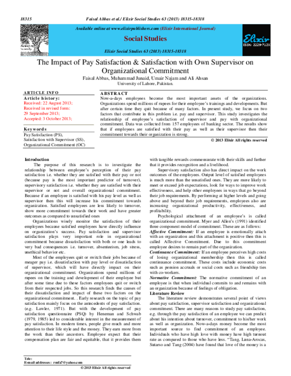 (PDF) The Impact of Pay Satisfaction & Satisfaction with Own Supervisor ...
