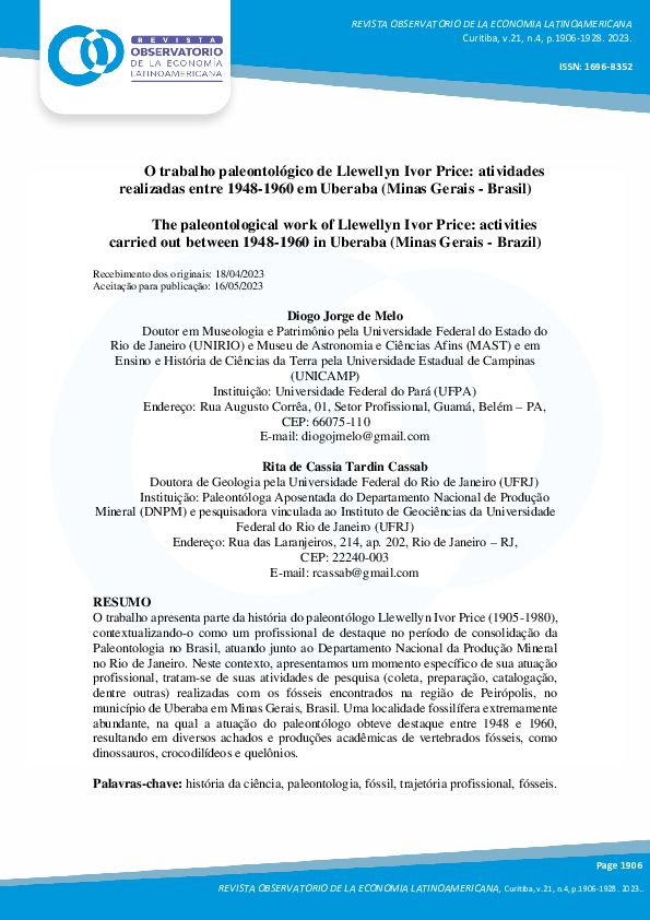 (PDF) O trabalho paleontológico de Llewellyn Ivor Price: atividades ...