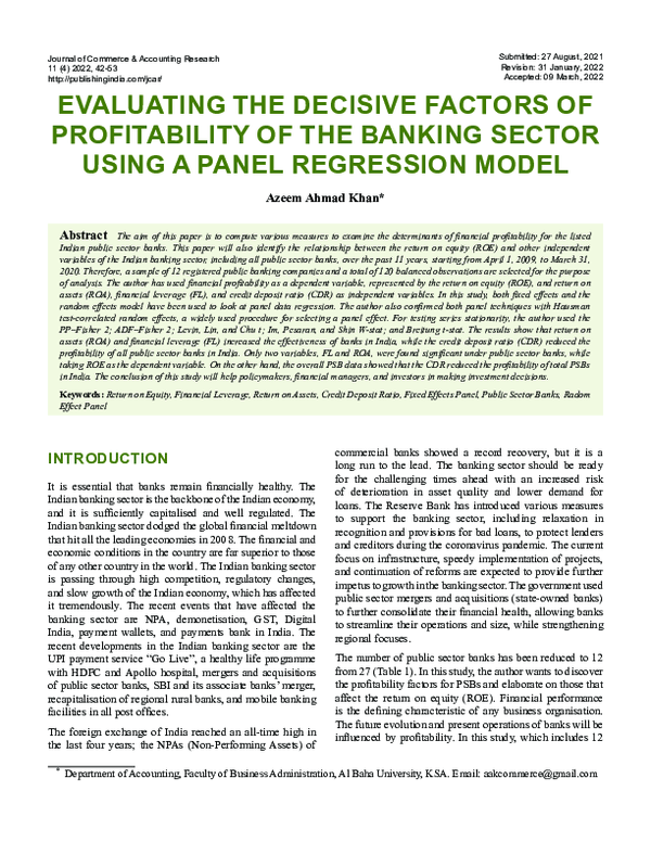 (PDF) Evaluating the Decisive Factors of Profitability of the Banking ...