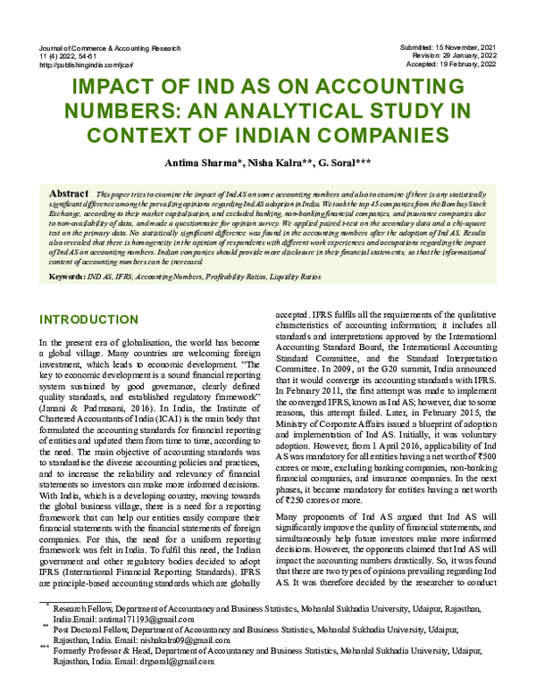 (PDF) Impact of Ind AS on Accounting Numbers: An Analytical Study in ...