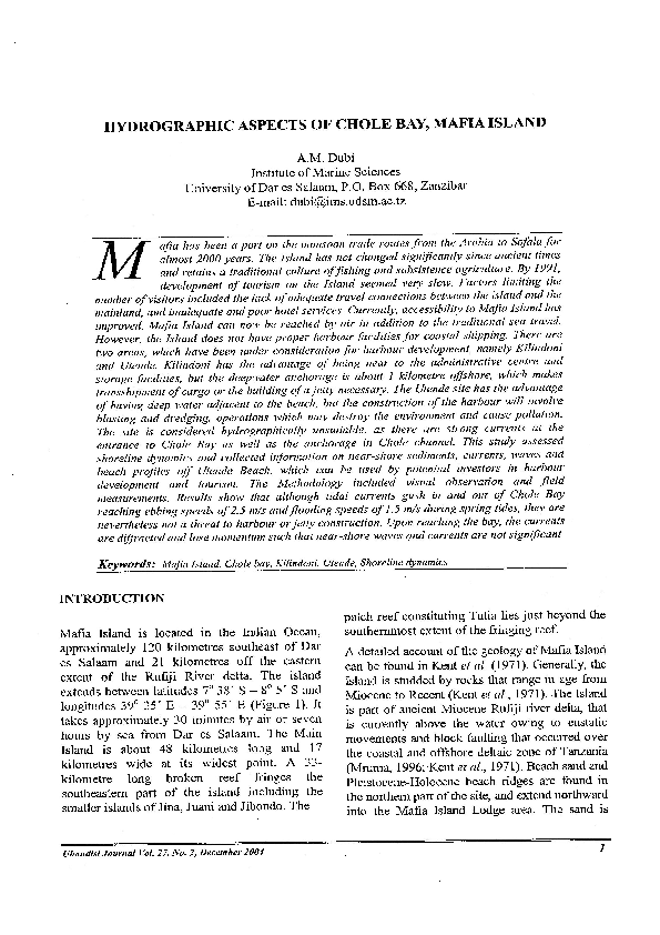 (PDF) Hydrographic Aspect of Chole Bay, Mafia Island