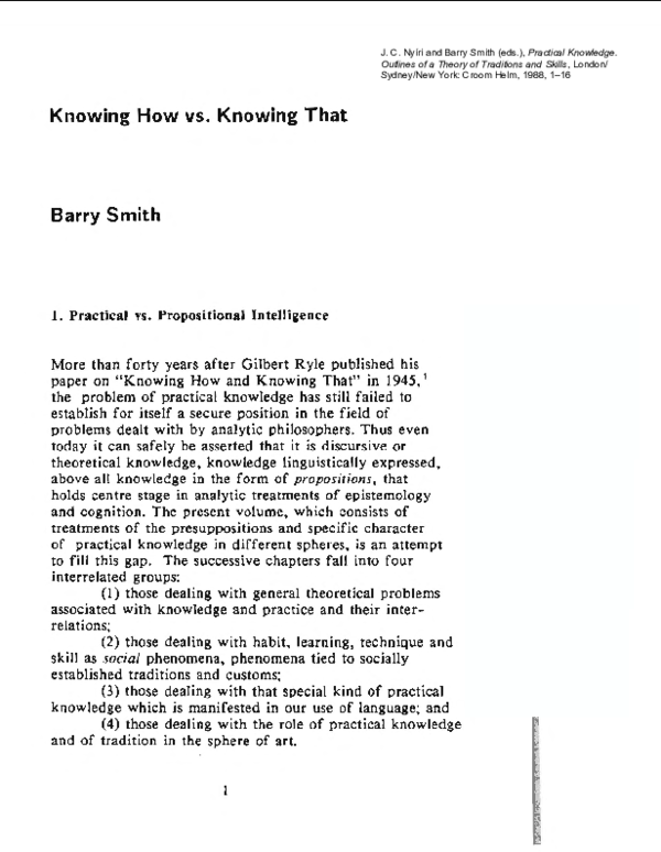 (PDF) Knowing how vs. knowing that