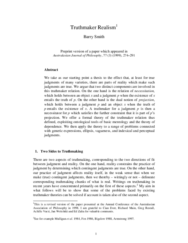 (PDF) Truthmaker realism