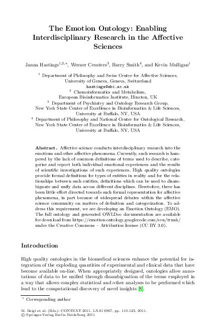 (PDF) The emotion ontology: Enabling interdisciplinary research in the ...
