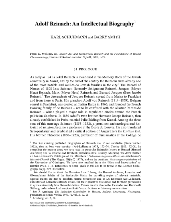 (PDF) Adolf Reinach: An Intellectual Biography