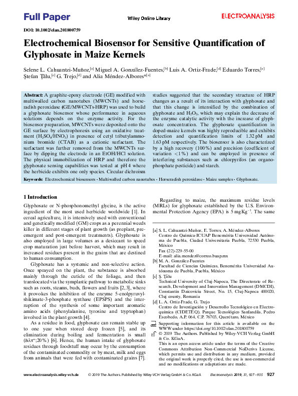 (PDF) Electrochemical Biosensor for Sensitive Quantification of Glyphosate in Maize Kernels