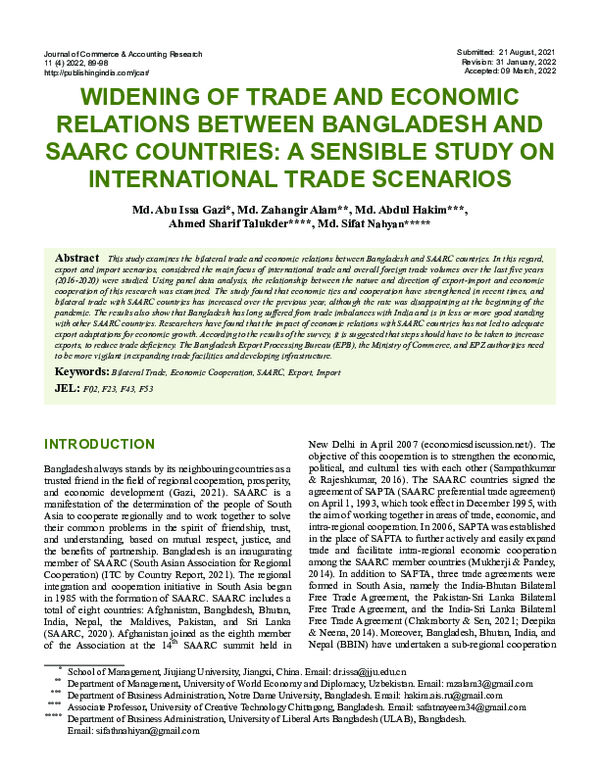 (PDF) Widening of Trade and Economic Relations Between Bangladesh and ...