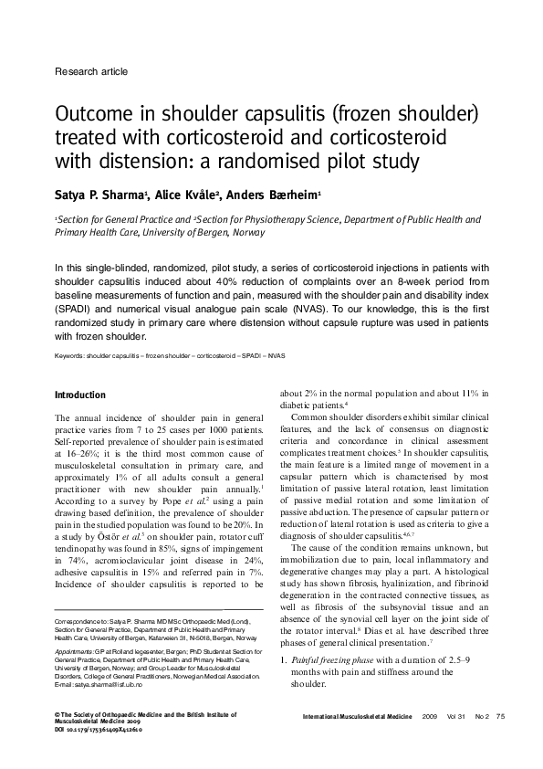 (PDF) Outcome in shoulder capsulitis (frozen shoulder) treated with ...
